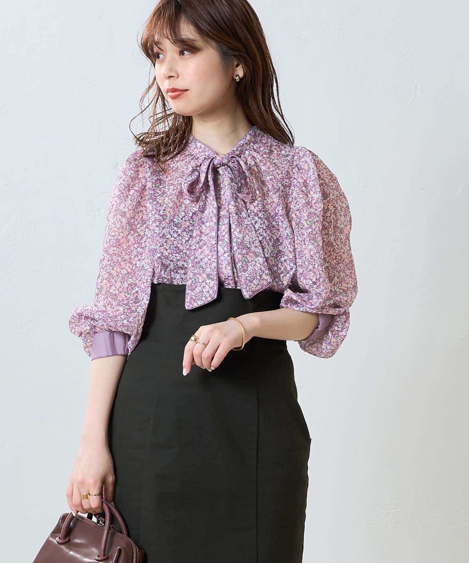 2WAY着用可/着回し抜群。小花柄ジャガードパイピングブラウス | natural couture(ナチュラルクチュール)レディース ...