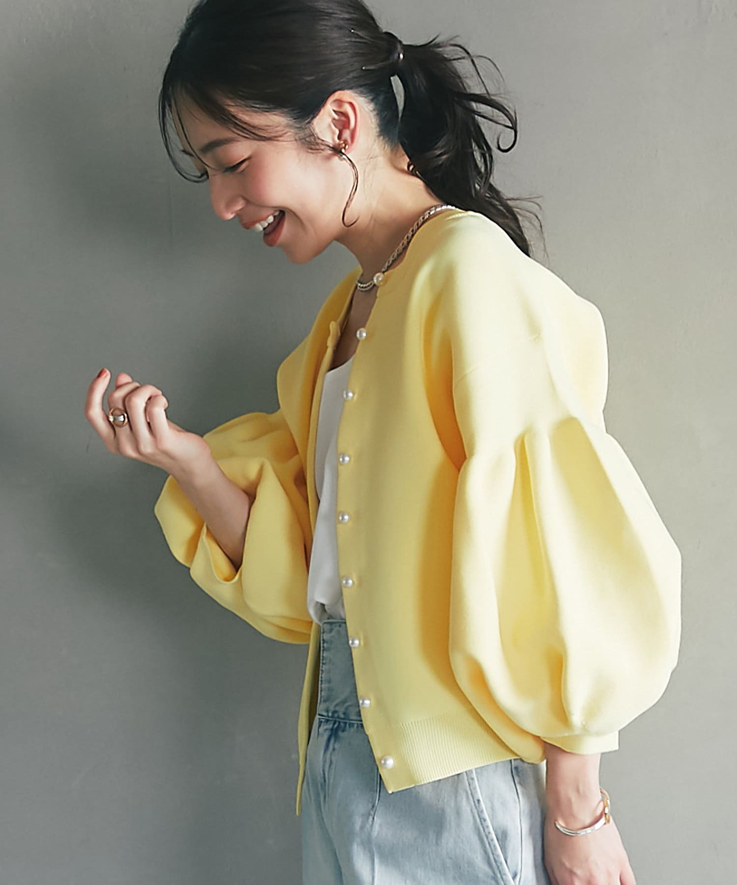 【好評ににつき復刻！・前後2WAY】パールぽわんとスリーブニットカーディガン | La boutique BonBon(ラブティックボンボン ...