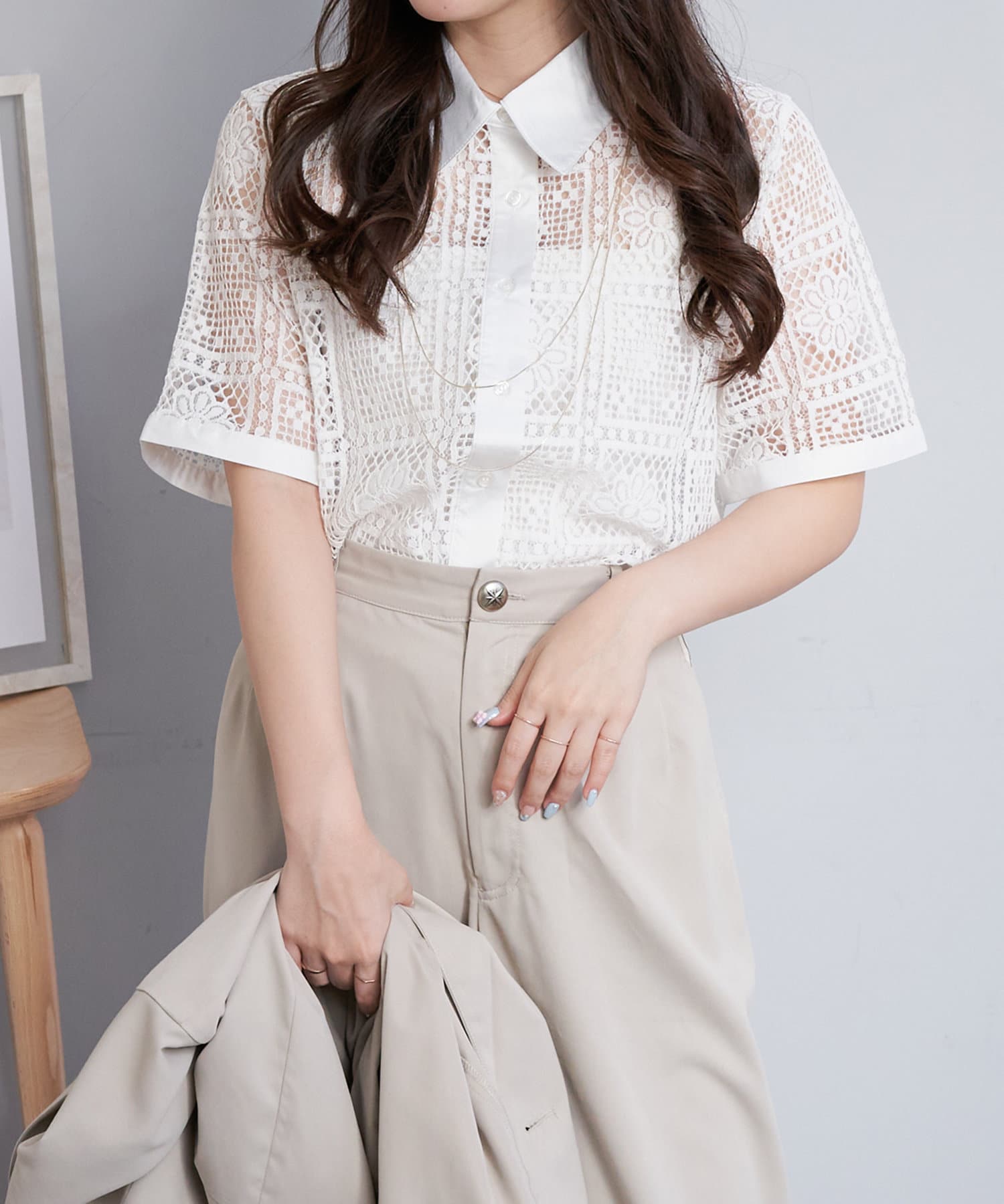 レース×サテン半袖シャツ | Remind me and forever(リマインドミーアンドフォーエバー)レディース | PAL ...