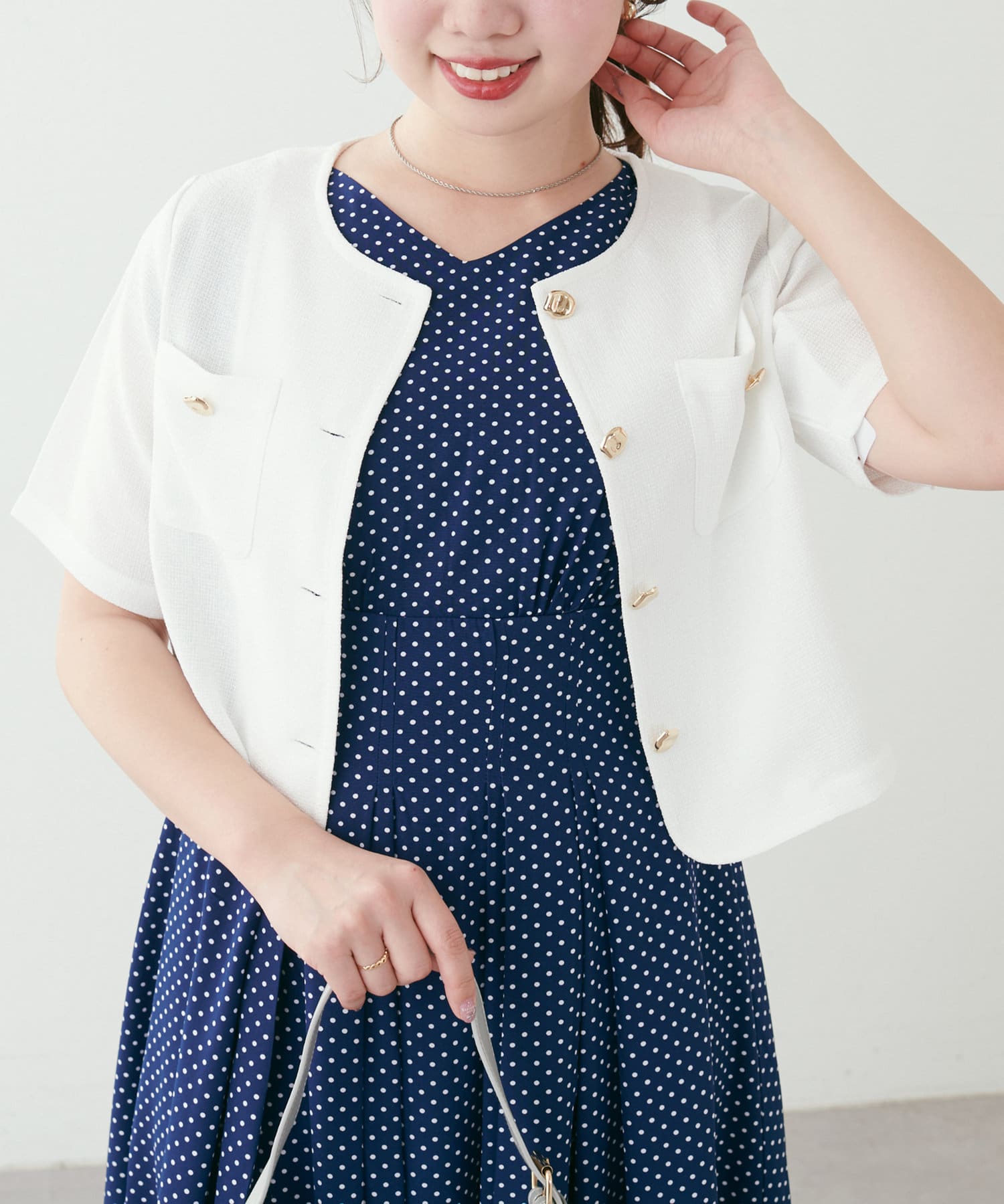 canami】金釦ツイードジャケット風TOPS | natural couture canami】金釦ツイードジャケット風TOPS | natural couture