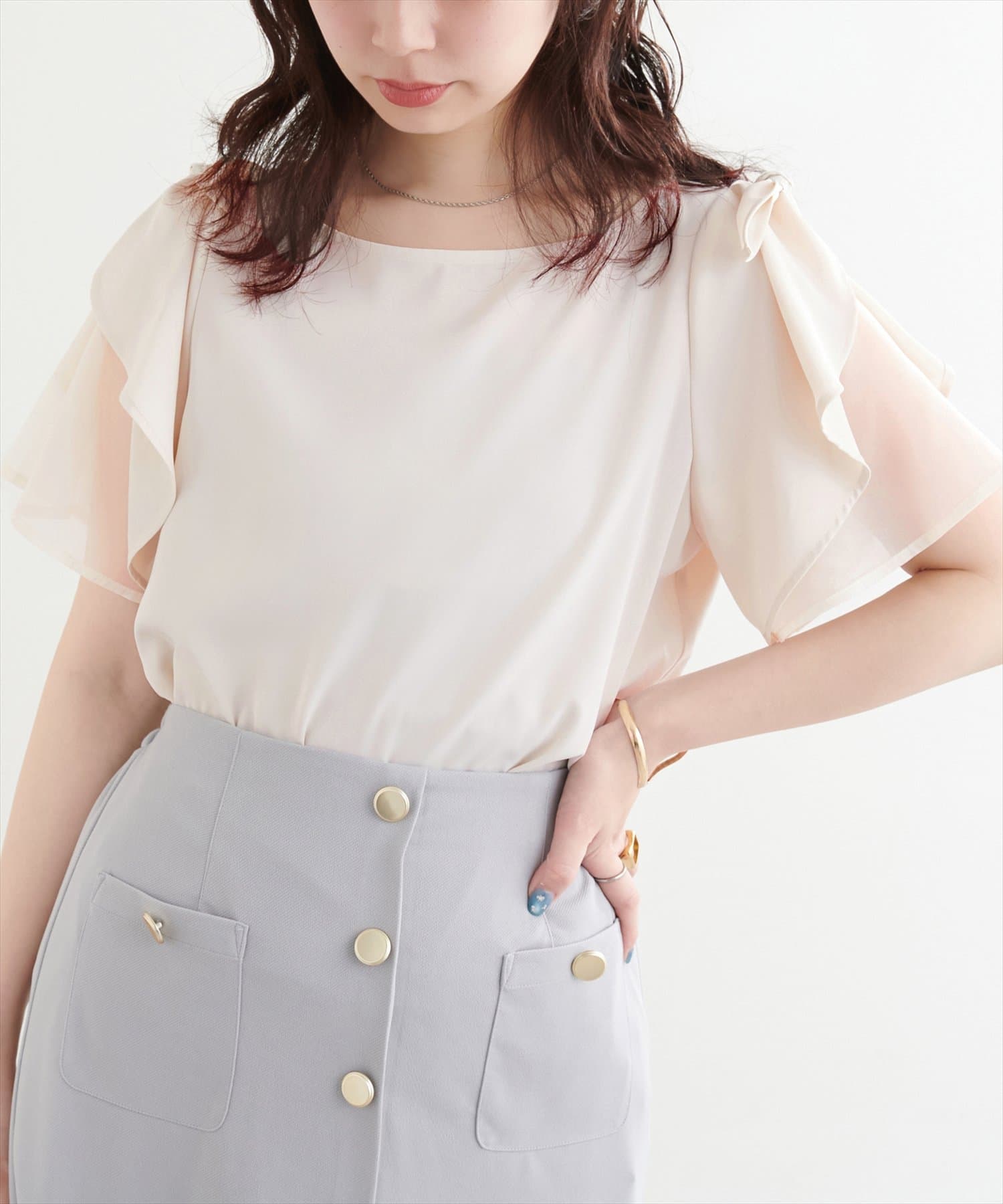 WEB限定】肩リボンラッフルフレア袖ブラウス | natural couture WEB限定】肩リボンラッフルフレア袖ブラウス | natural couture