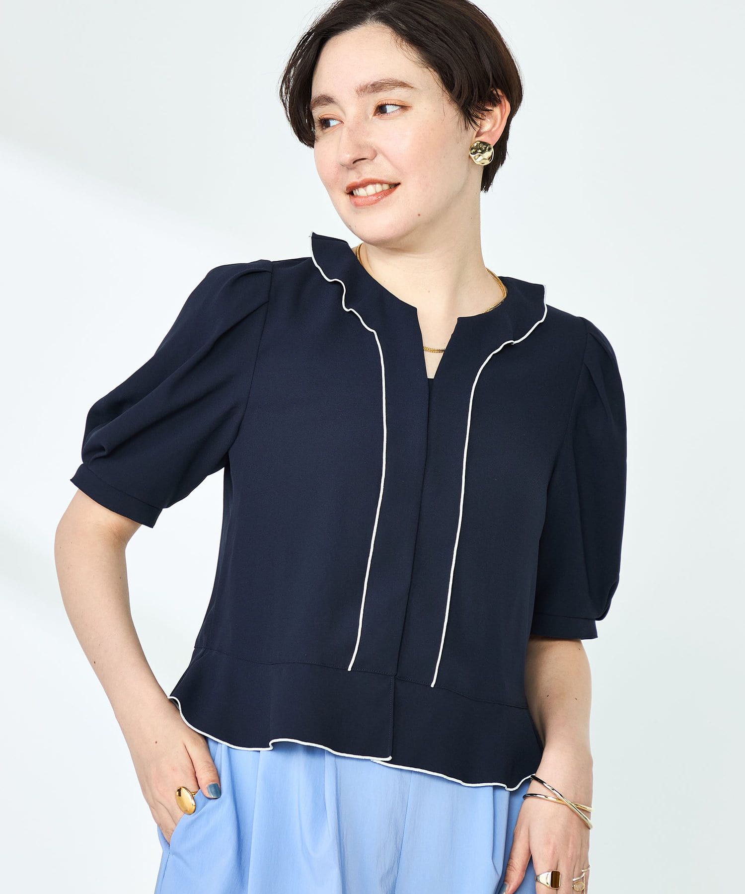 ストレッチジョーゼット配色フリルブラウス | NOLLEY'S(ノーリーズ)レディース | PAL CLOSET(パルクローゼット) - パルグループ公式ファッション通販サイト